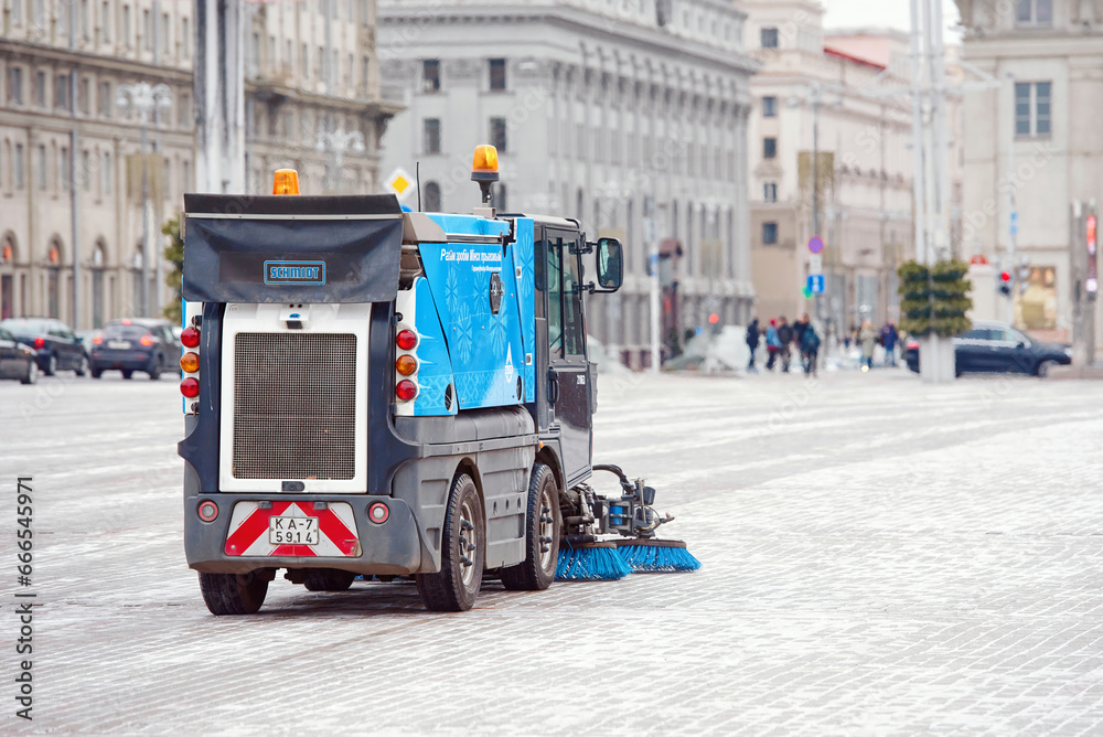 Minsk, Belarus. Mar 13, 2022. Sweeper Schmidt, compact washing machine ...