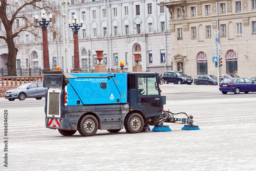 Minsk, Belarus. Mar 13, 2022. Sweeper Schmidt, compact washing machine ...