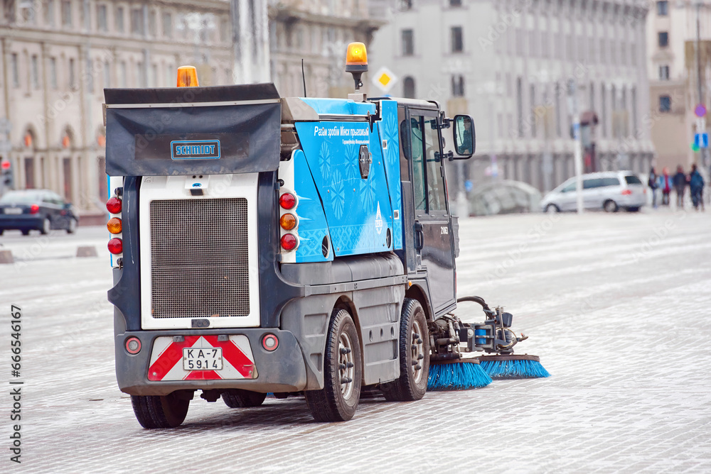 Minsk, Belarus. Mar 13, 2022. Sweeper Schmidt, compact washing machine ...
