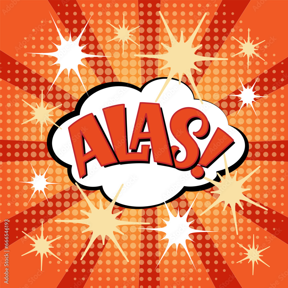 Comic lettering alas with red lips and an open mouth. Vector bright ...