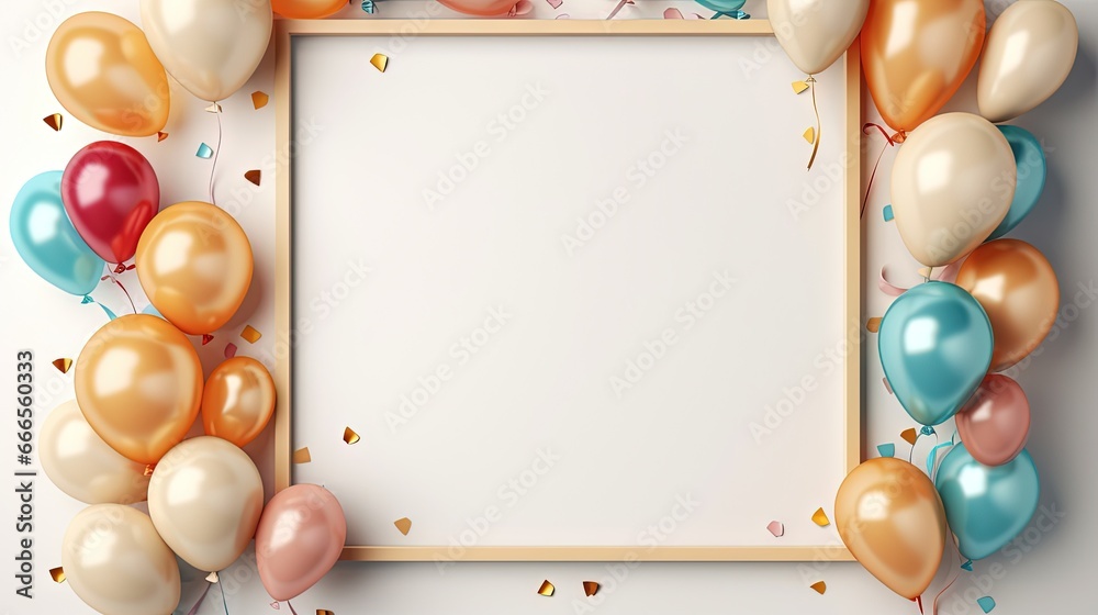 a frame with balloons and confetti on a white background. generative ai ...