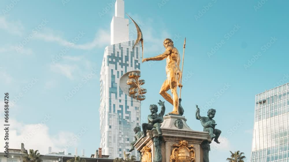 Batumi, Adjara, Georgia. Neptune Fountain In Park And Building Of Black ...