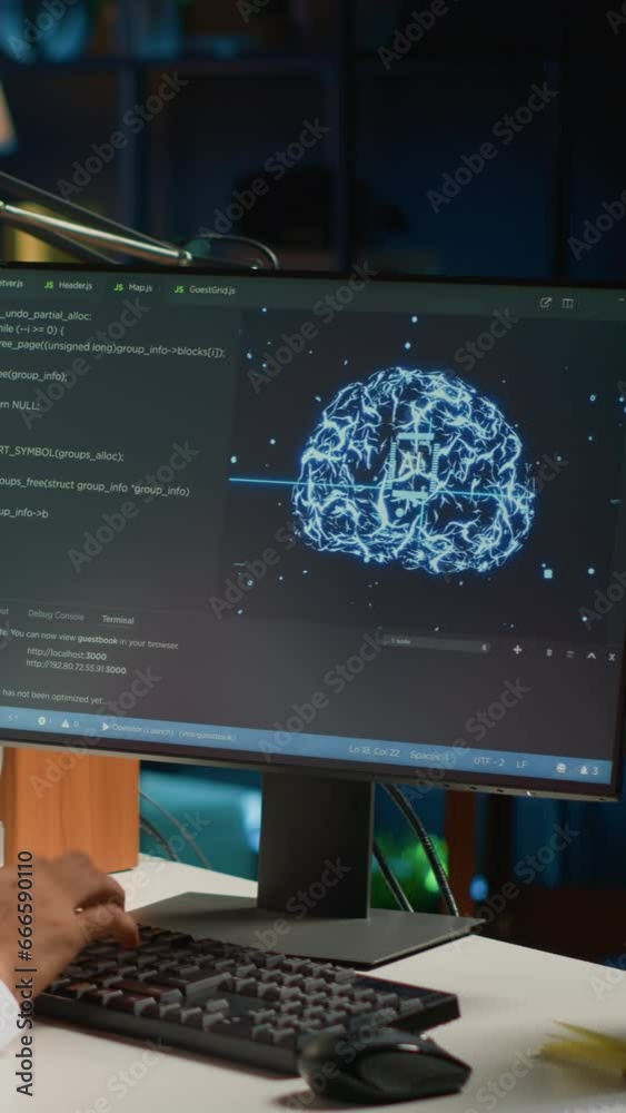 Vertical video Arab admin using computer to visualize artificial ...