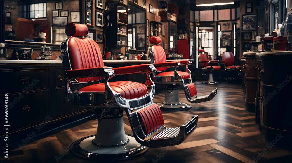 intérieur d'un salon de barbier avec fauteuils accueillants Stock Photo ...