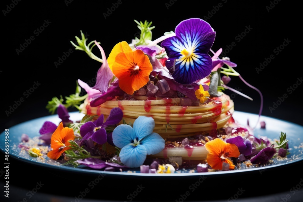 Exotic edible flower garnishes enhancing dish beauty background with ...