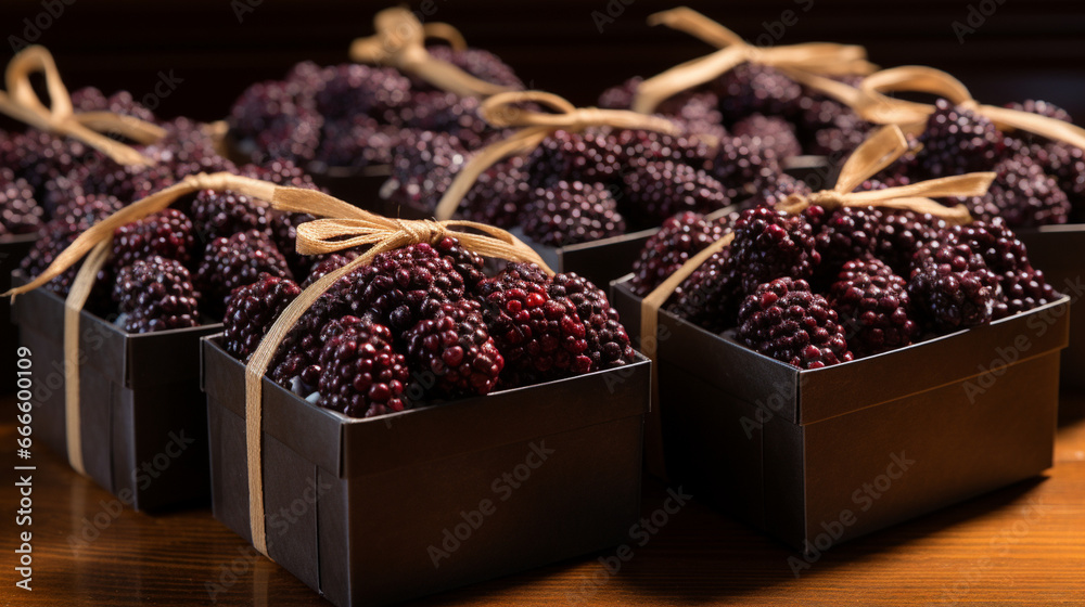 Boxes of aromatic and delectable blackberries, captured up close ...