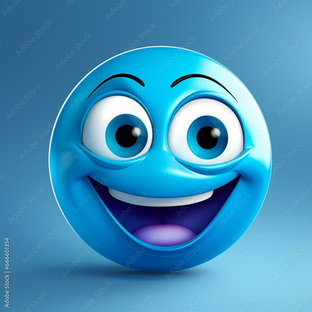 Ilustración de emoji de color azul con cara sonriente y fondo de tonos ...