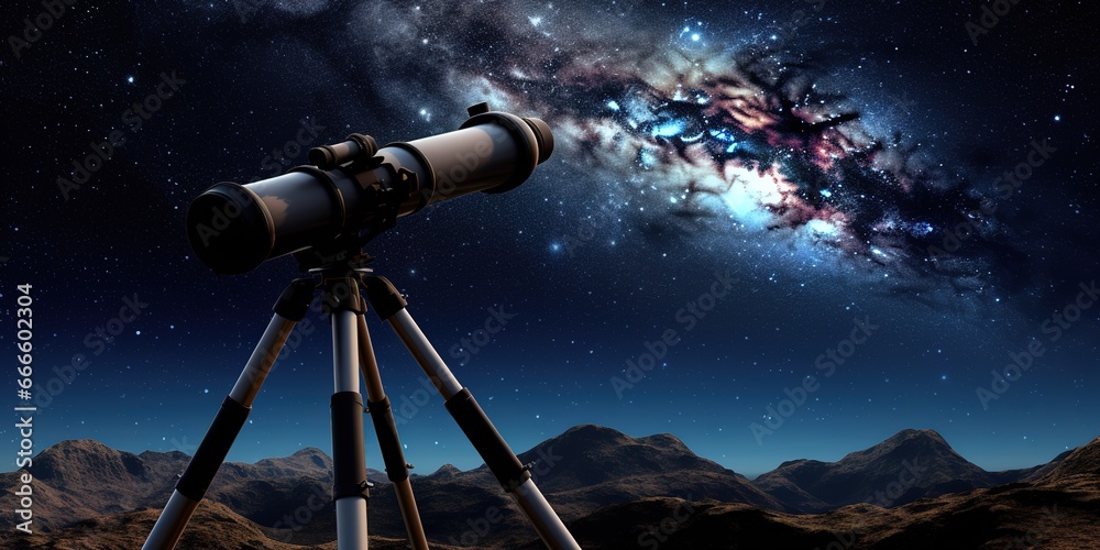 telescope with stars on it over a dark sky background above and use it ...