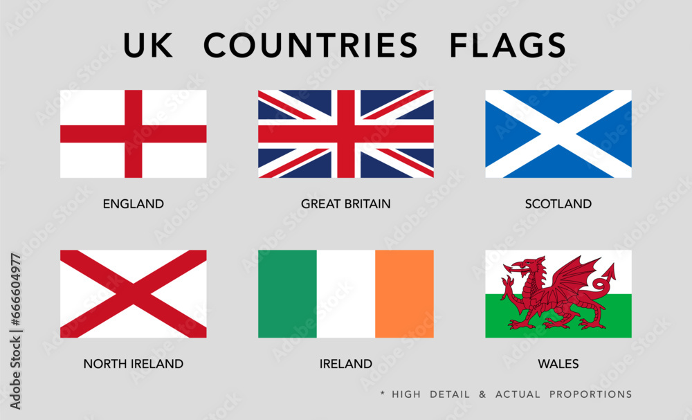 United kindom of Great Britain countries flags set. High detail and ...