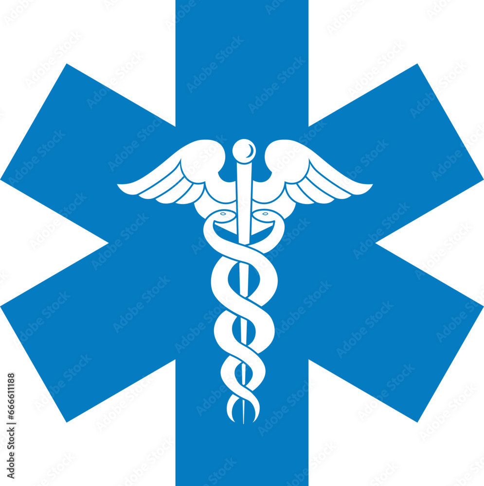 Medical symbol blue caduceus. Star of Life with Rod of Asclepius ...