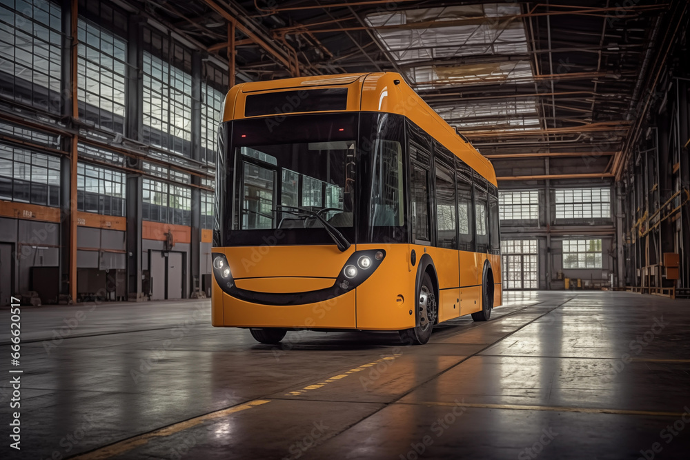 Bus Manufacturing Workshop of EV automobile factory plant. Production ...