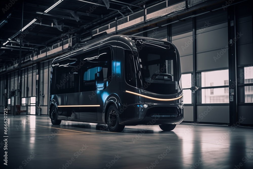 Bus Manufacturing Workshop of EV automobile factory plant. Production ...