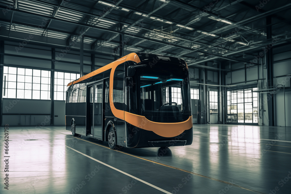 Bus Manufacturing Workshop of EV automobile factory plant. Production ...