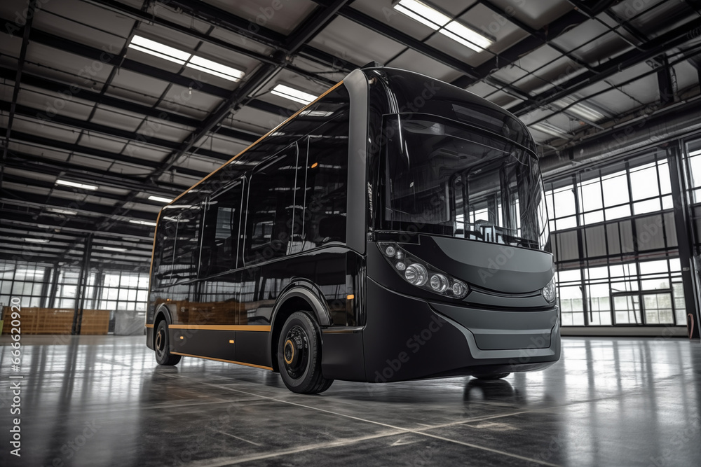 Bus Manufacturing Workshop of EV automobile factory plant. Production ...