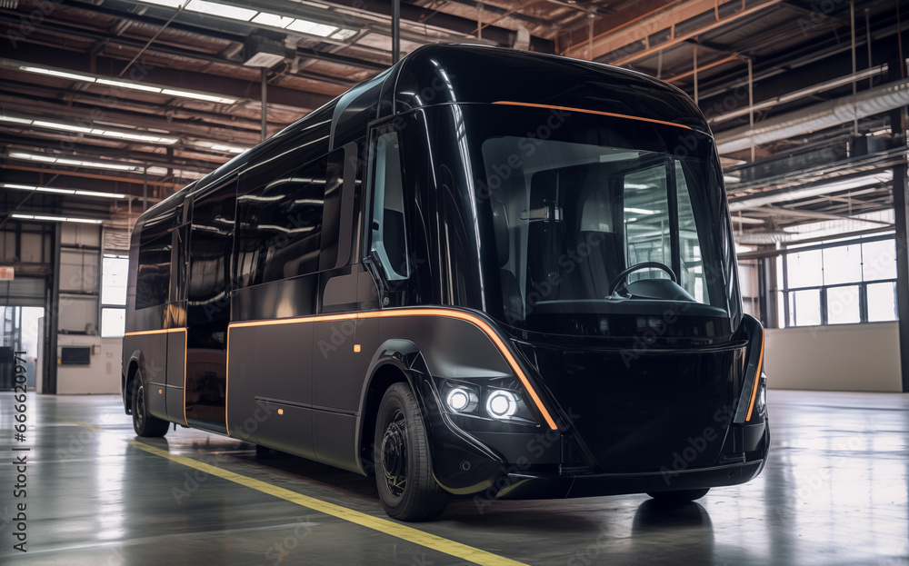 Bus Manufacturing Workshop of EV automobile factory plant. Production ...