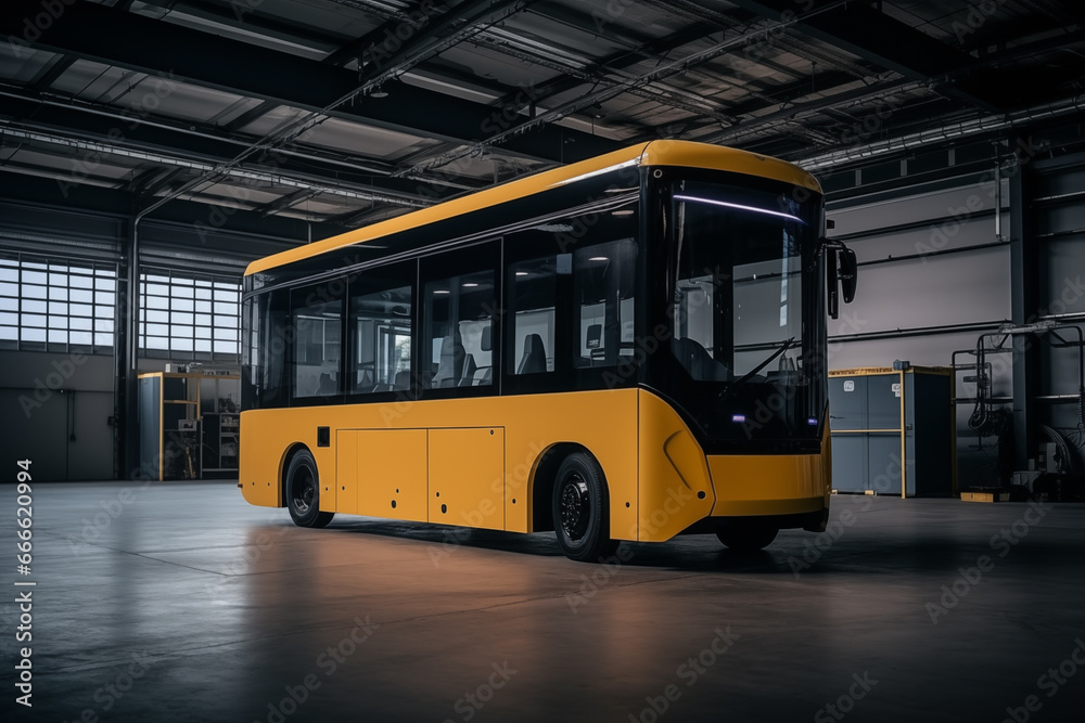 Bus Manufacturing Workshop of EV automobile factory plant. Production ...