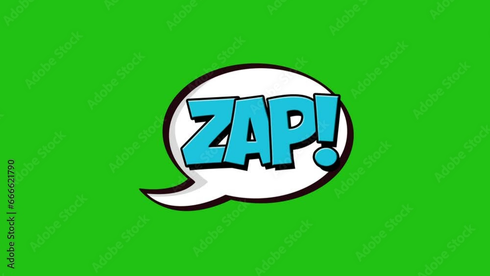 zap text animation with comic speech bubble on green screen background ...