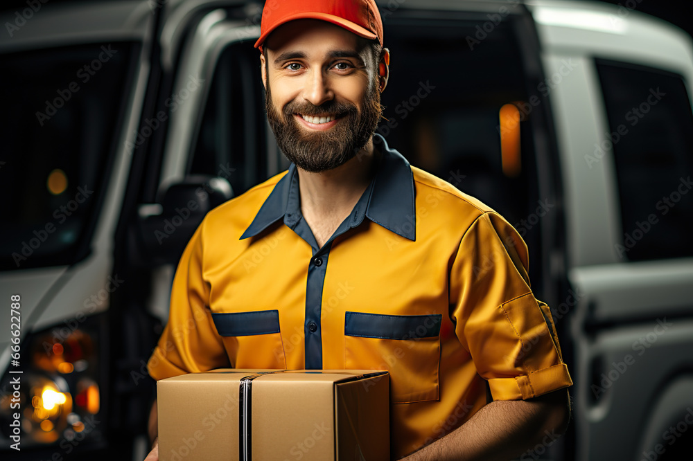 Dedicated Postman Ready for Deliveries Standing with a Package by His ...