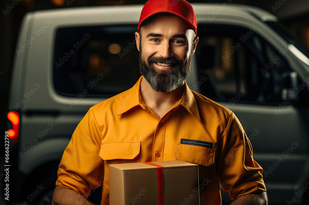Dedicated Postman Ready for Deliveries Standing with a Package by His ...