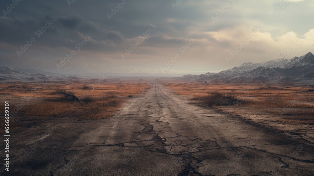 Deserted worn out road Digital post apocalyptic painting Empty 4k ...