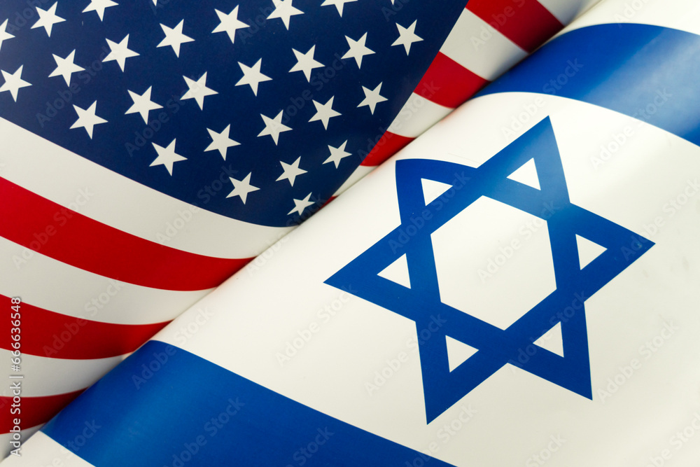 USA Israel. Photo American flag and Flag of Israel conveys the ...