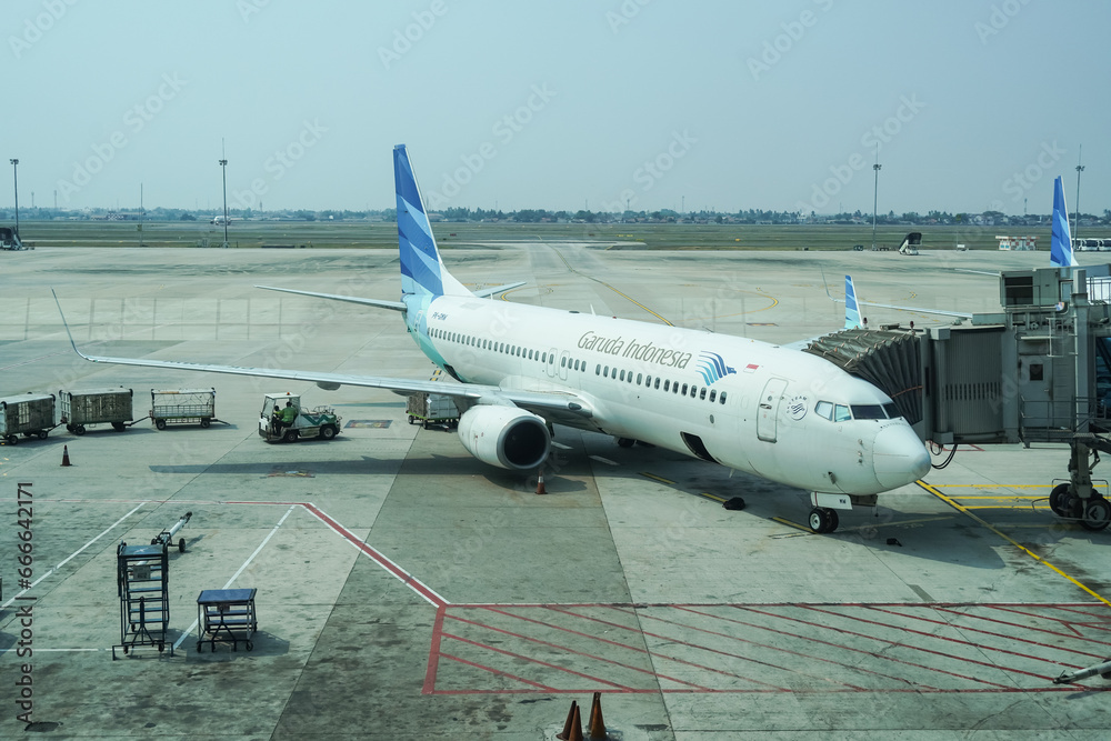 Jakarta, October 12, 2023, Garuda Indonesia aircraft at Soekarno Hatta ...