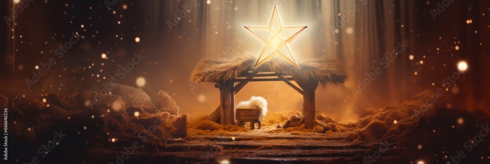 Magical Christmas Manger with Shining Star of Jesus - Celestial ...