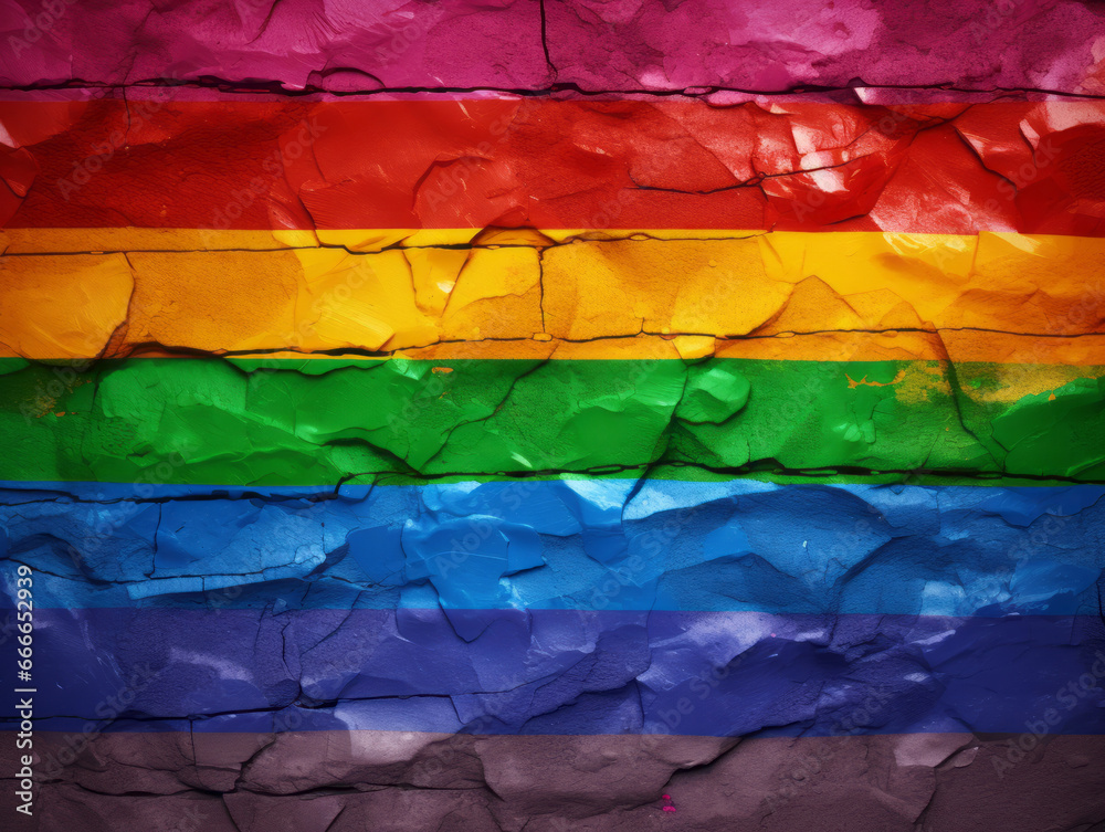 Stripes of the LGBTQI+ flag painted on a wall. Rainbow flag. Craft ...