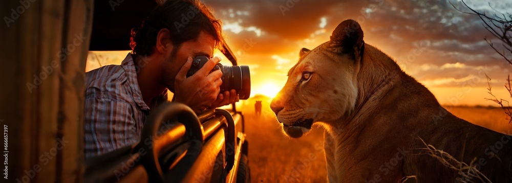 Intense Safari Encounter, Majestic Lioness and Researcher in the ...