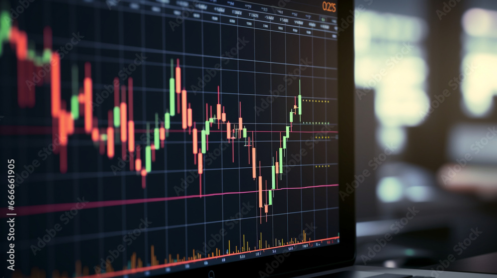 A close-up of a stock price chart on a computer monitor, with ...