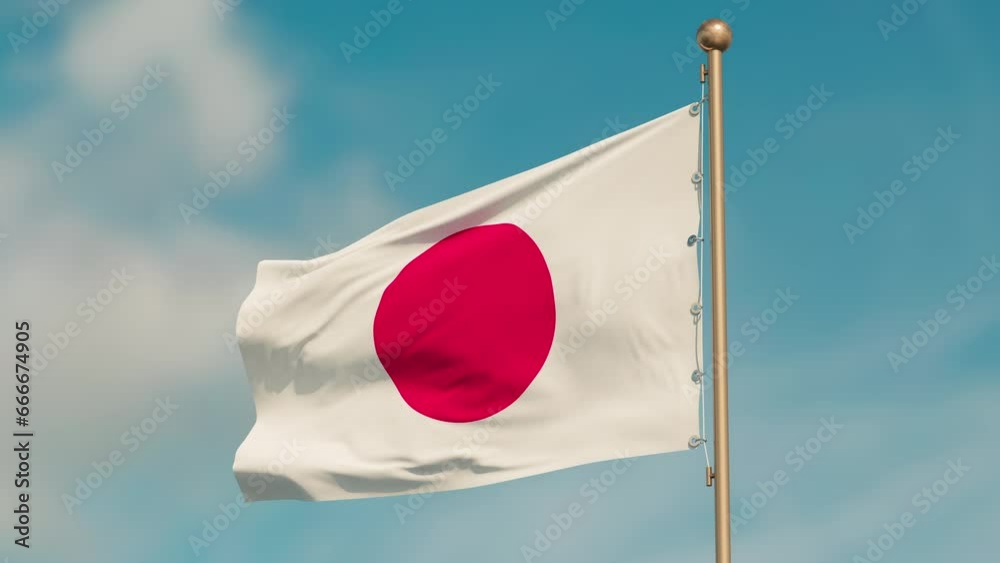 Flag of Japan, looped and seamless. Fabric texture, realistic wind ...