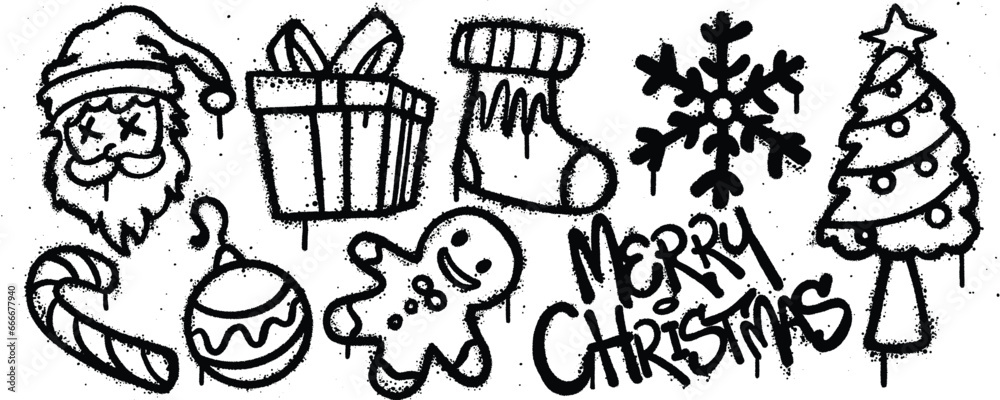 Set marry christmas graffiti spray paint. Collection of santa clause ...