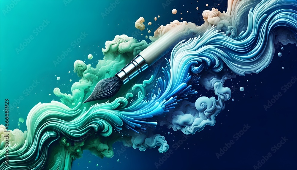 Spectacular illustration depicting a brush releasing vibrant, swirling ...