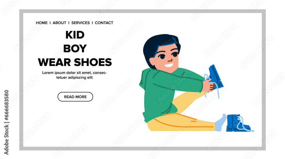 cute kid boy wear shoes vector. child student, kindergarten elementary ...