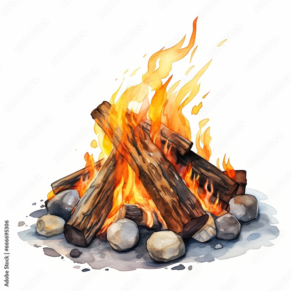 fire burning ground rocks sticker tents pictogram campfire warm calm ...
