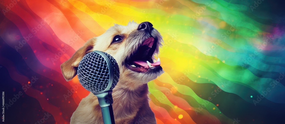Superstar singing dog animals that sing into the microphone, with copy ...