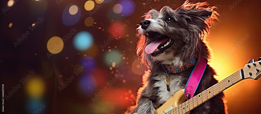 Superstar singing dog animals that sing into the microphone, with copy ...