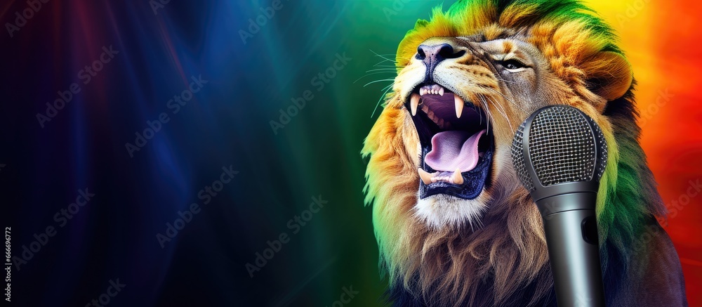 Superstar singing lion animals that sing into the microphone, with copy ...