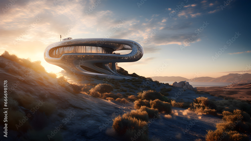 sustainable, futuristic, building, green walls, blueprint, construction ...