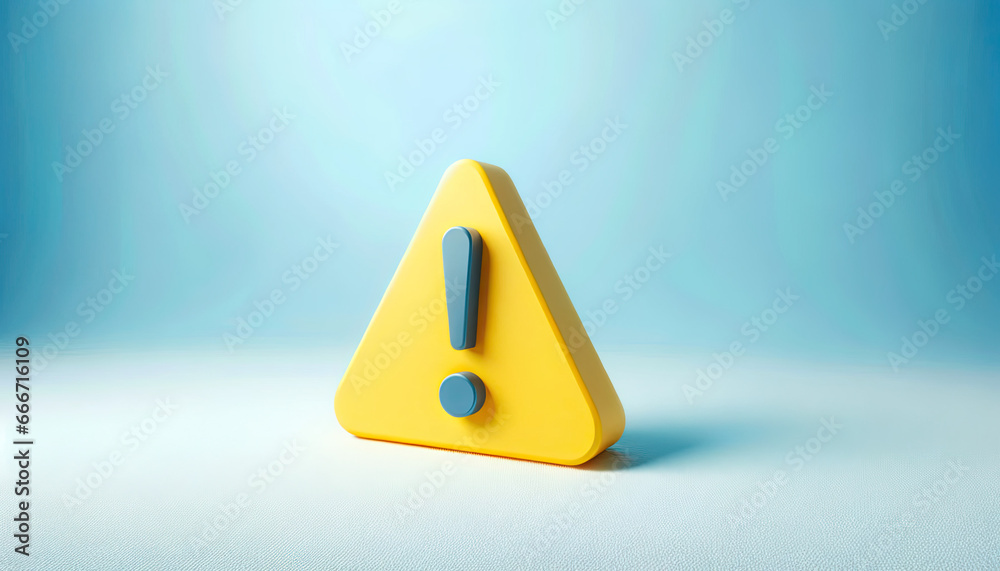 3D render illustration of a vibrant yellow triangle warning symbol ...