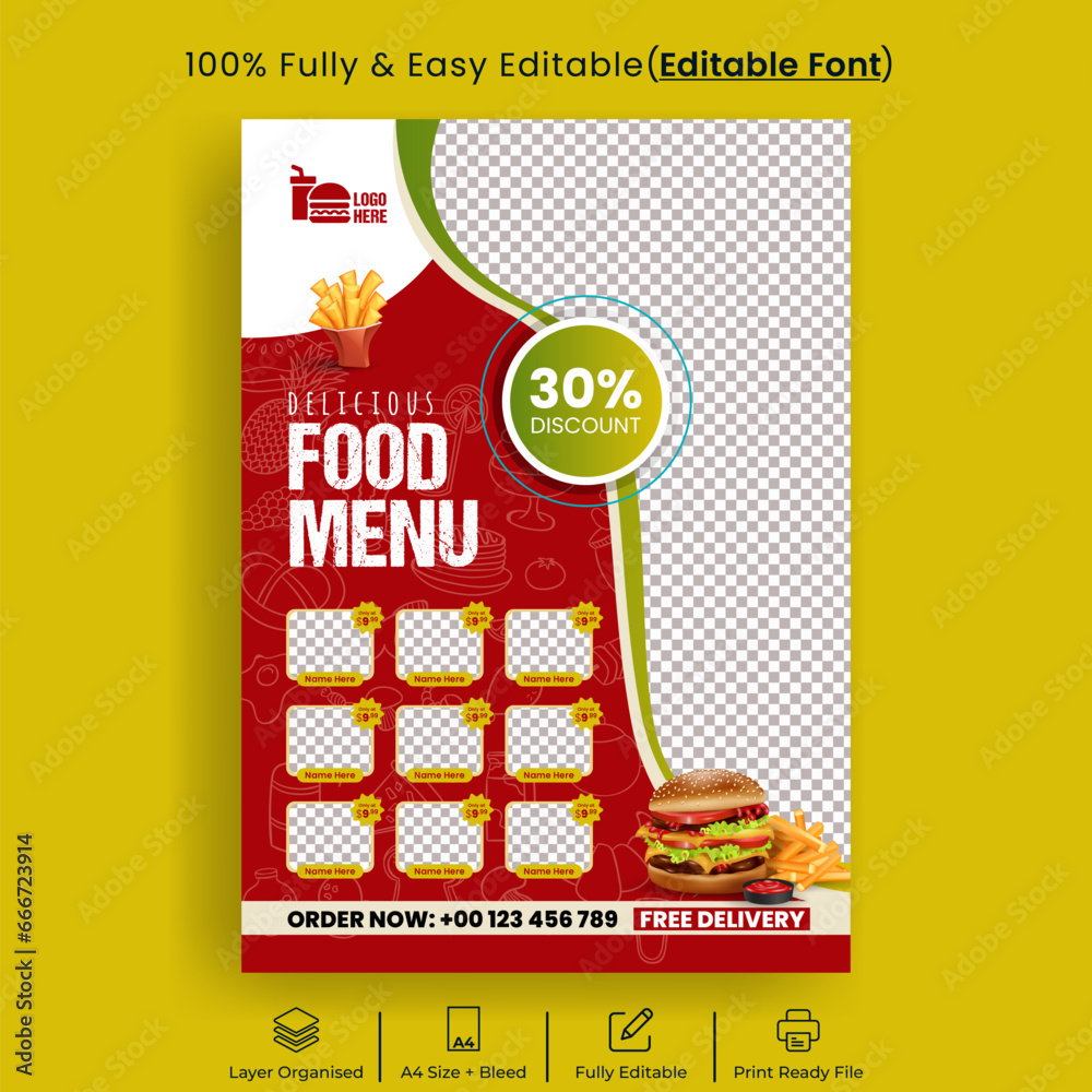 Editable restaurant Food menu design, fast food menu card, restaurant ...