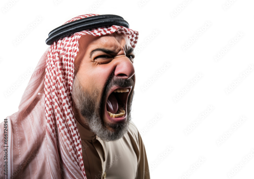 Profile of a Fiercely Yelling Arab Man. Expressing Anguish and Grief ...