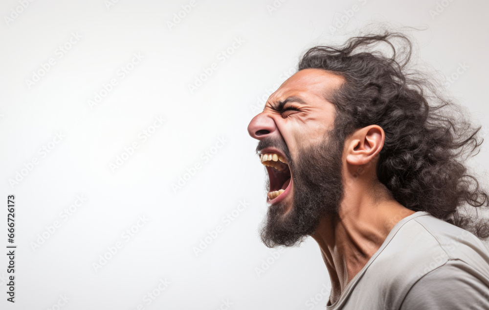 ภาพประกอบสต็อก Man in Agony: Yelling with Frustration. Expressive Anger ...