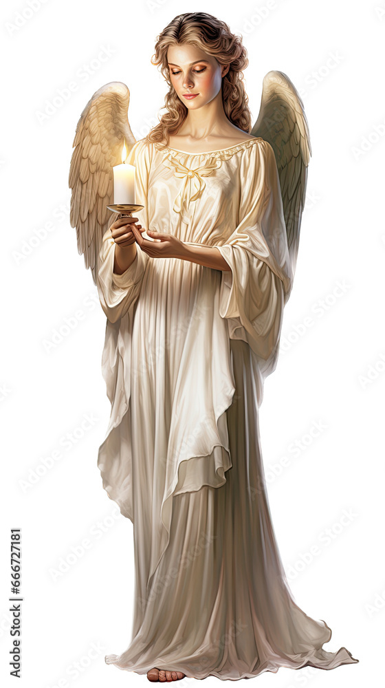 an Angel holding a lit candle in an isolated and transparent PNG in a ...