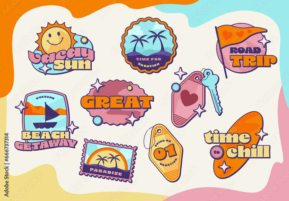 Colourful Travel Sticker Set Stock Template | Adobe Stock
