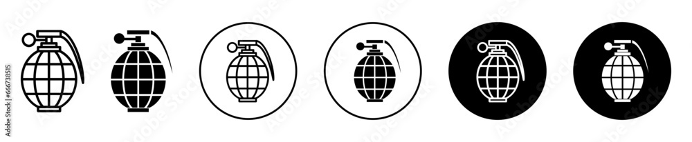 Fragmentation grenade icon. Military hand grenade bomb with pin symbol ...