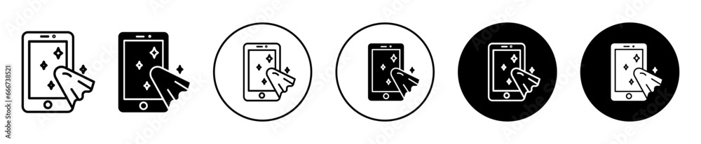 Cleaning mobile phone icon. Smartphone display screen cleaning through ...