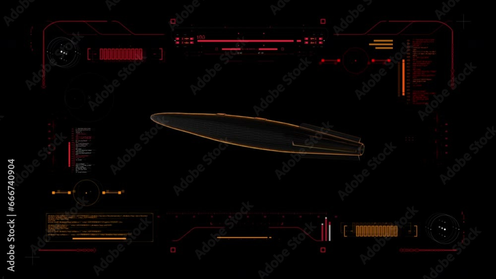 Digital Blueprint Scan of Ground to Ground Missile. Futuristic User ...