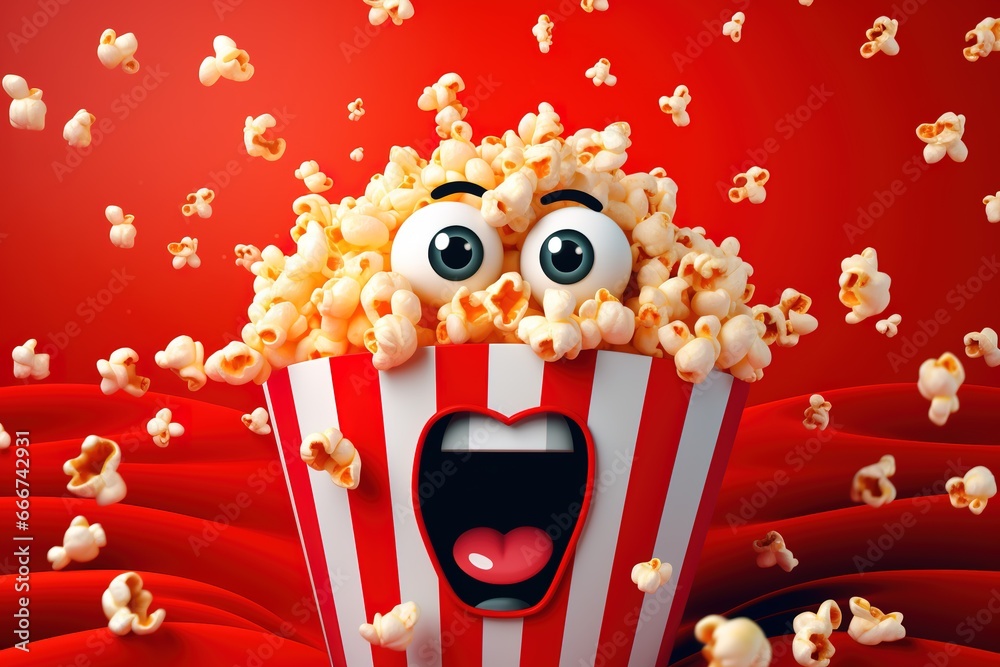 surprised shocked cartoon cinema popcorn character with face and hands ...