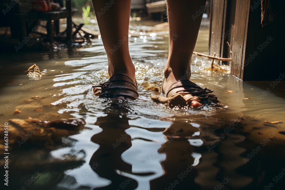Submerged Feet in Flooding, A Close Examination Stock Photo | Adobe Stock